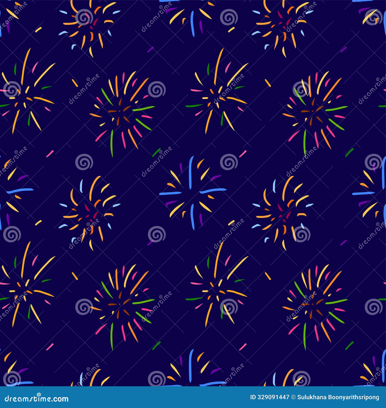 Colorful Firework, Star and Sparkle Hand Drawn Seamless Pattern ...