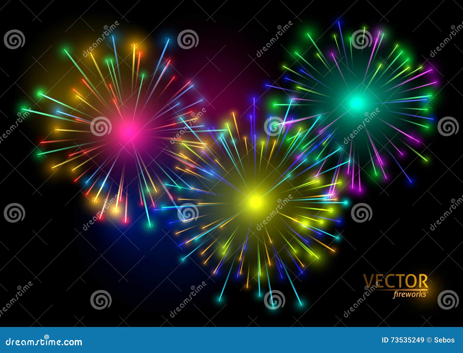 Colorful Fireworks on Black Background. Vector Illustration Stock ...