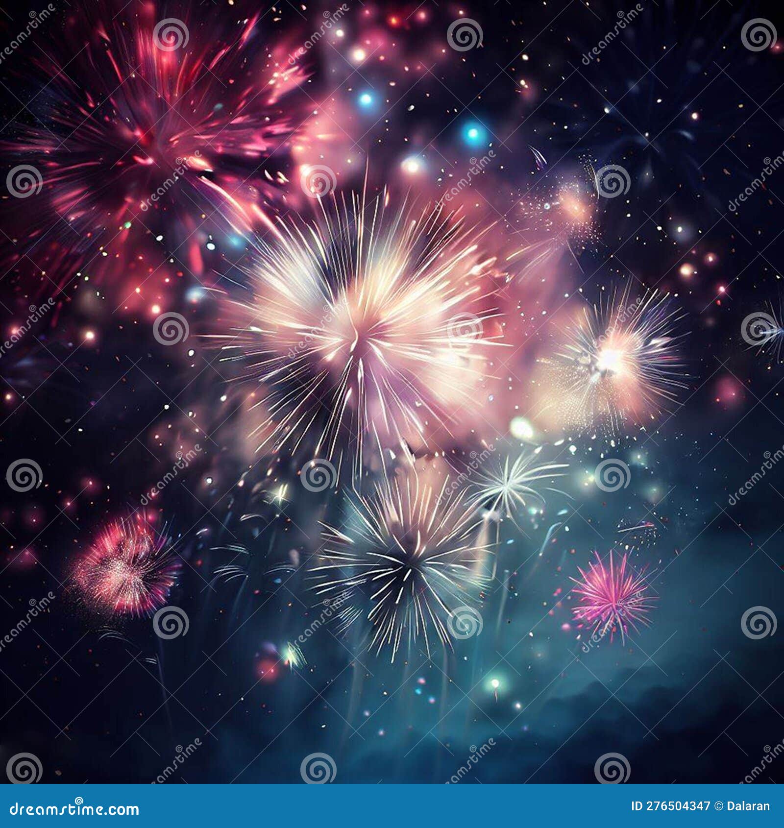 Colorful Fireworks with Bokeh Effect on Dark Night Sky Background Stock ...