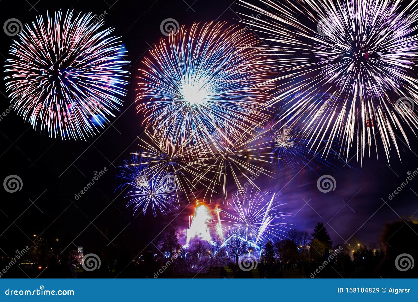 Colorful Fireworks on Dark Sky Background. Stock Image - Image of ...
