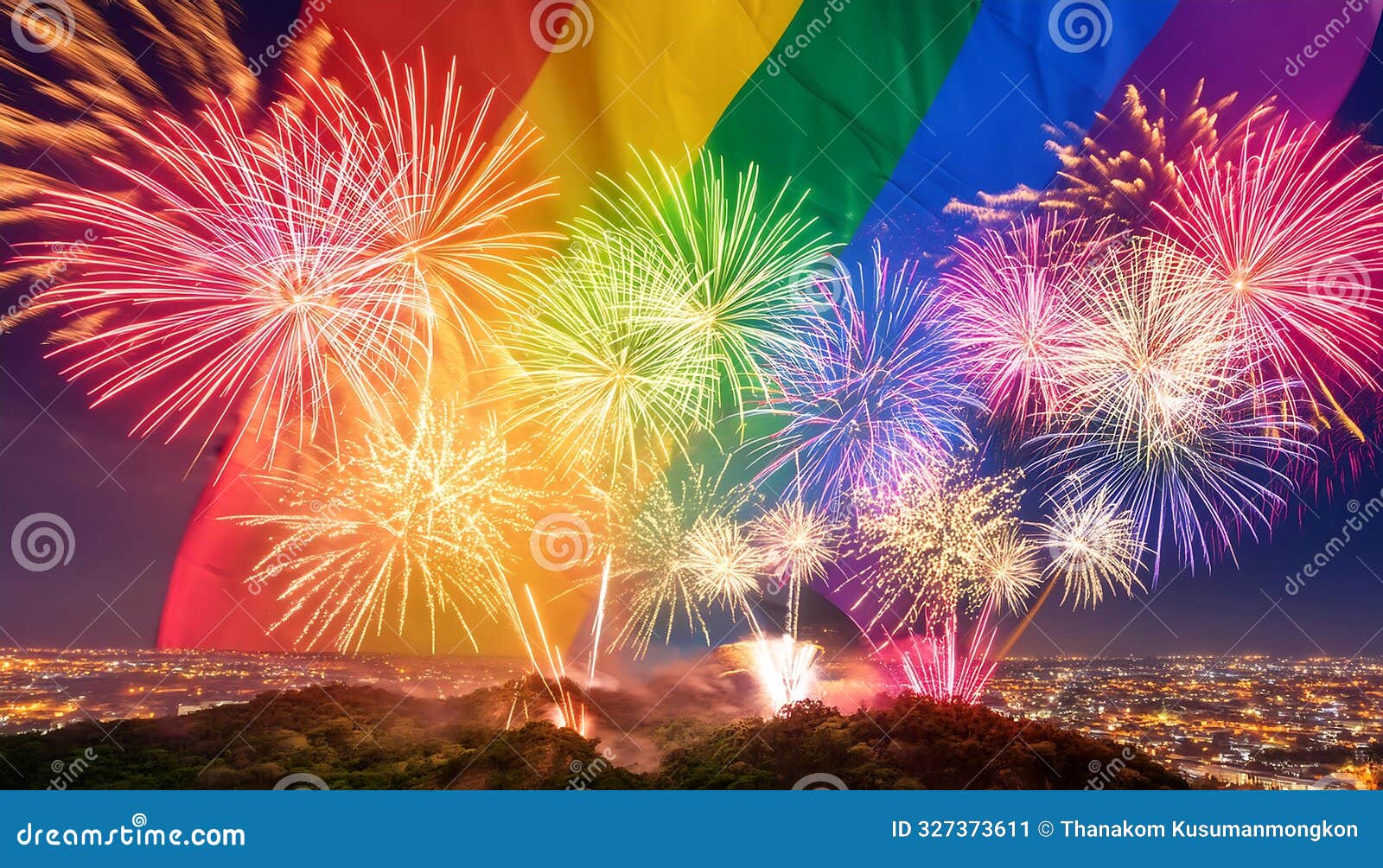 A Colorful Fireworks Display Exploding in the Night Sky, with a Large ...