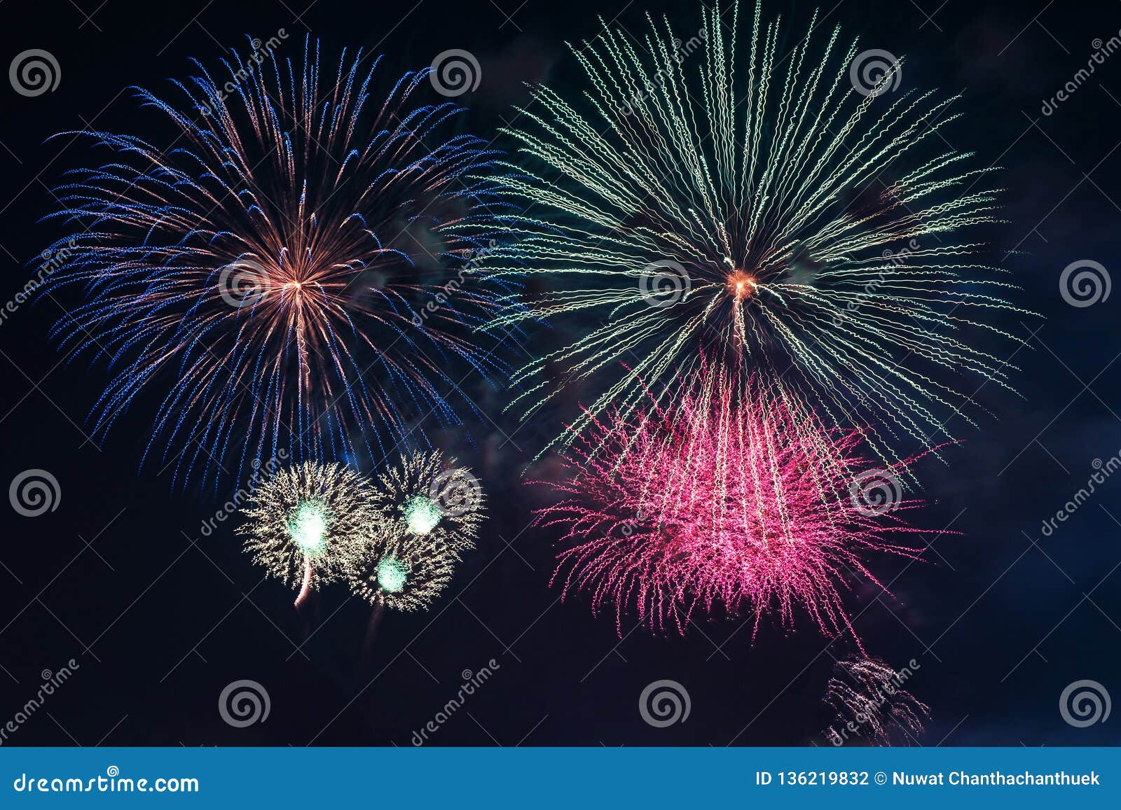 Colorful fireworks display stock photo. Image of dark - 136219832