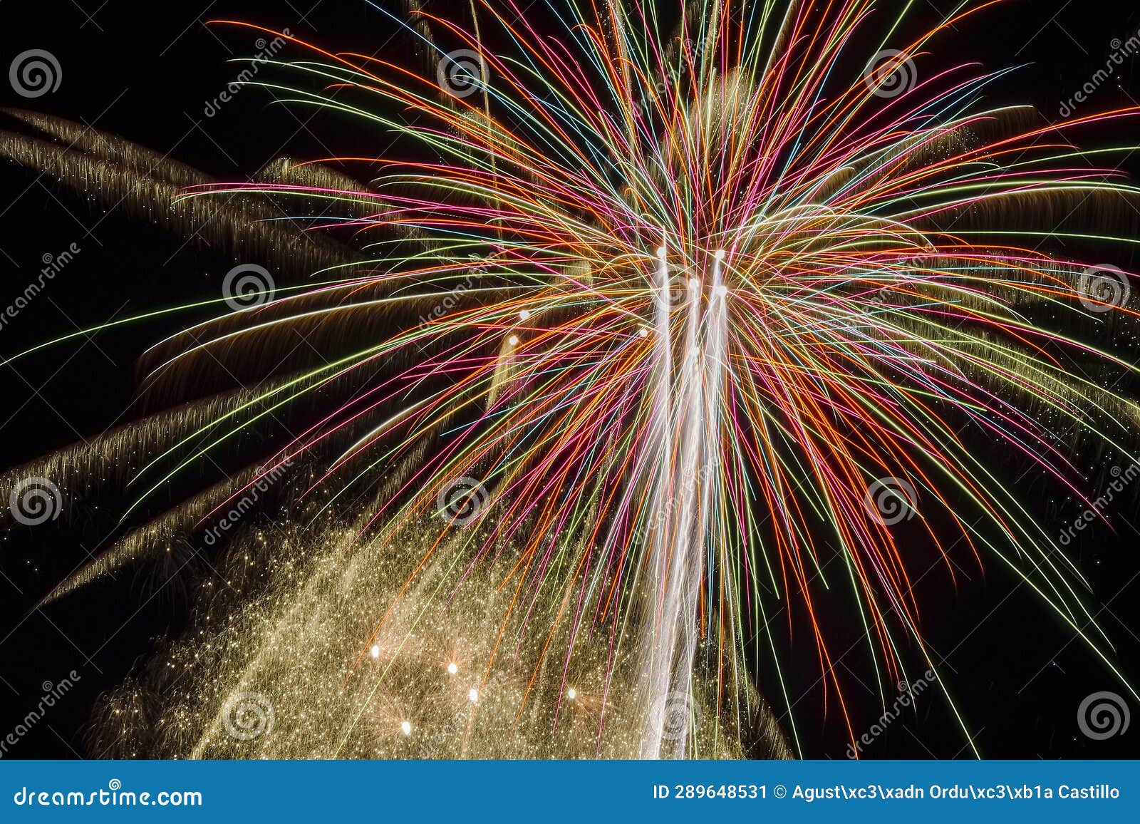 Colorful Fireworks Exploded in the Night Sky. Stock Image - Image of ...