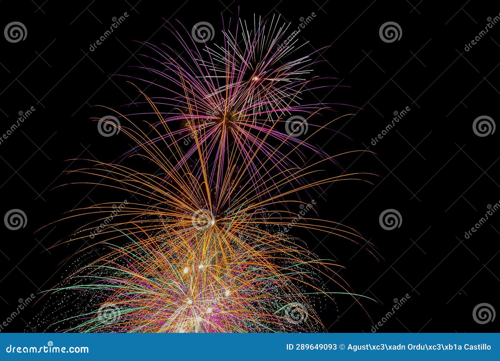 Colorful Fireworks Exploded in the Night Sky. Stock Image - Image of ...