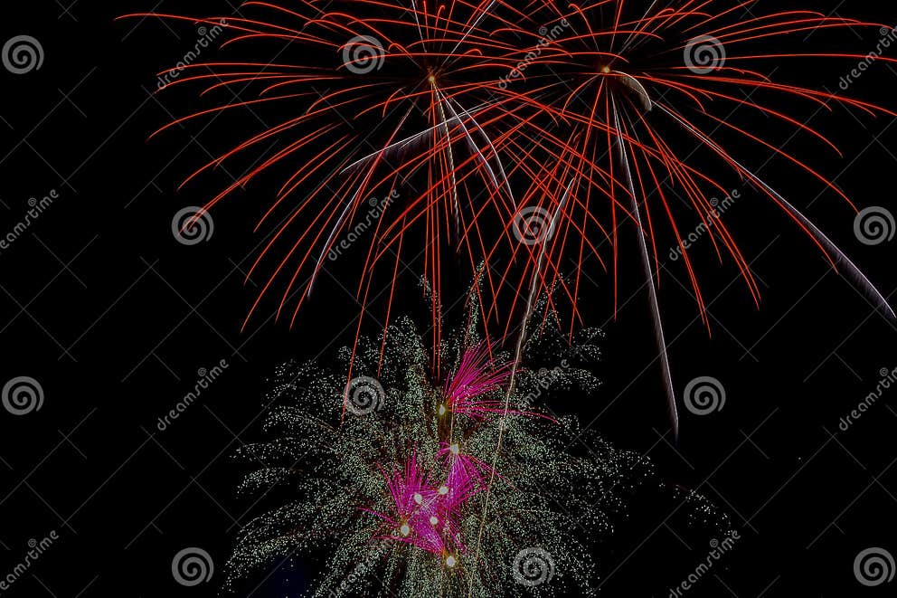 Colorful Fireworks Exploded in the Night Sky. Stock Image - Image of ...