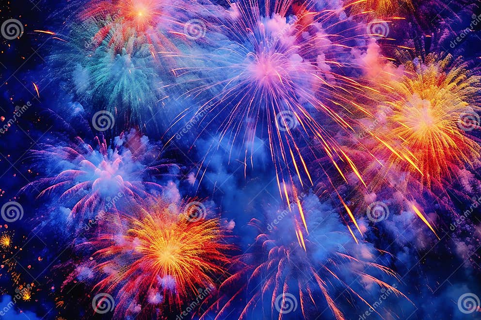 Colorful Fireworks Exploding at Night Against Sky Stock Image - Image ...