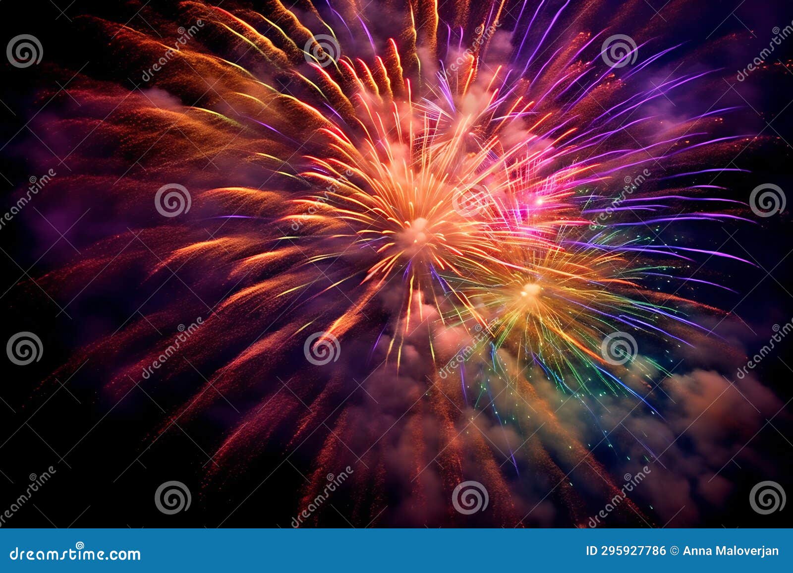 Colorful Fireworks Exploding at Night Against Sky Stock Photo - Image ...