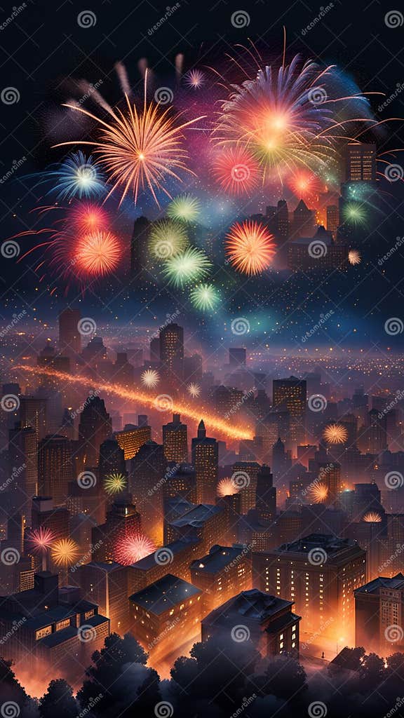 Colorful Fireworks Exploding in the Night Sky Over a City AI Generated ...