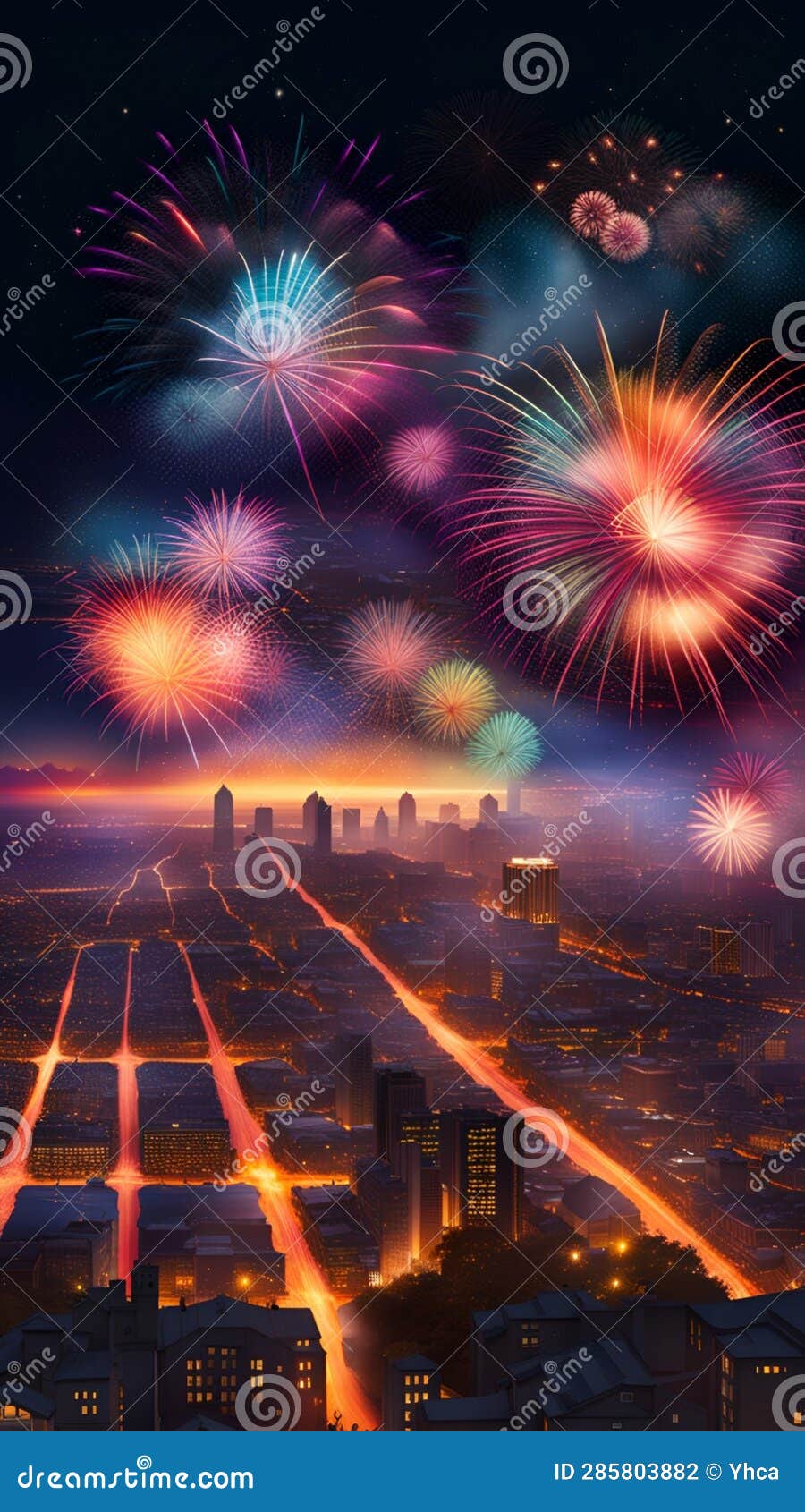 Colorful Fireworks Exploding in the Night Sky Over a City AI Generated ...