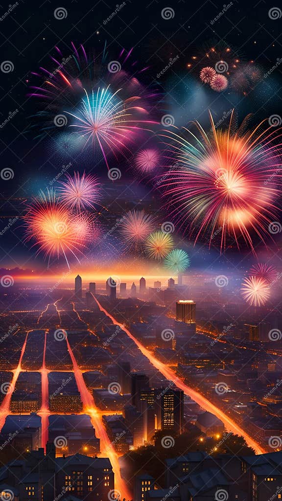 Colorful Fireworks Exploding in the Night Sky Over a City AI Generated ...
