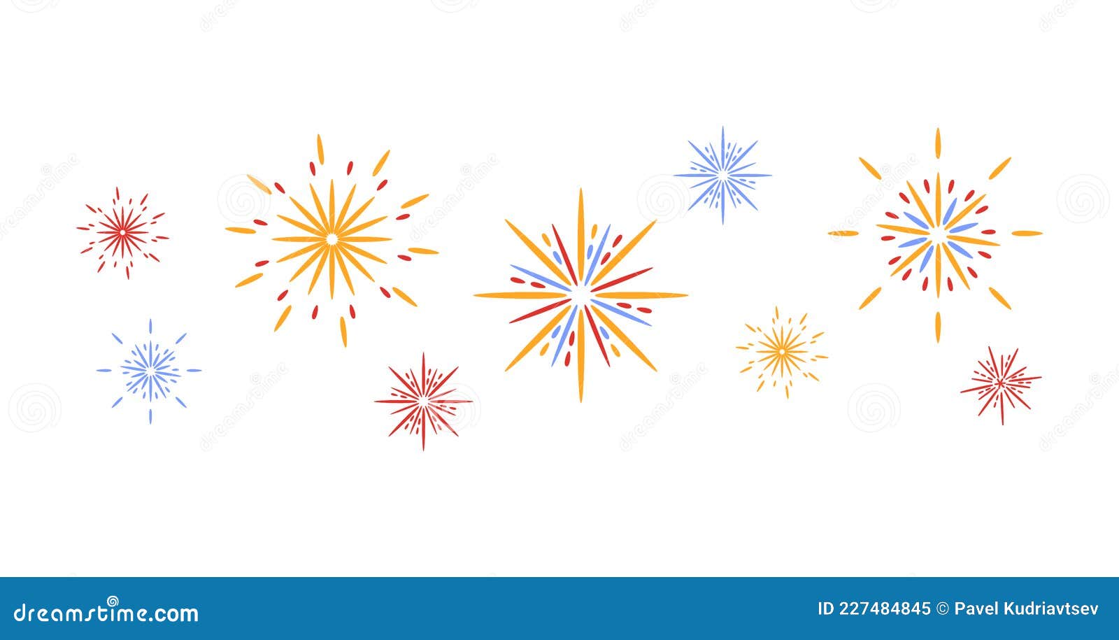 Colorful Fireworks Exploding in the Sky, Flat Vector Illustration ...
