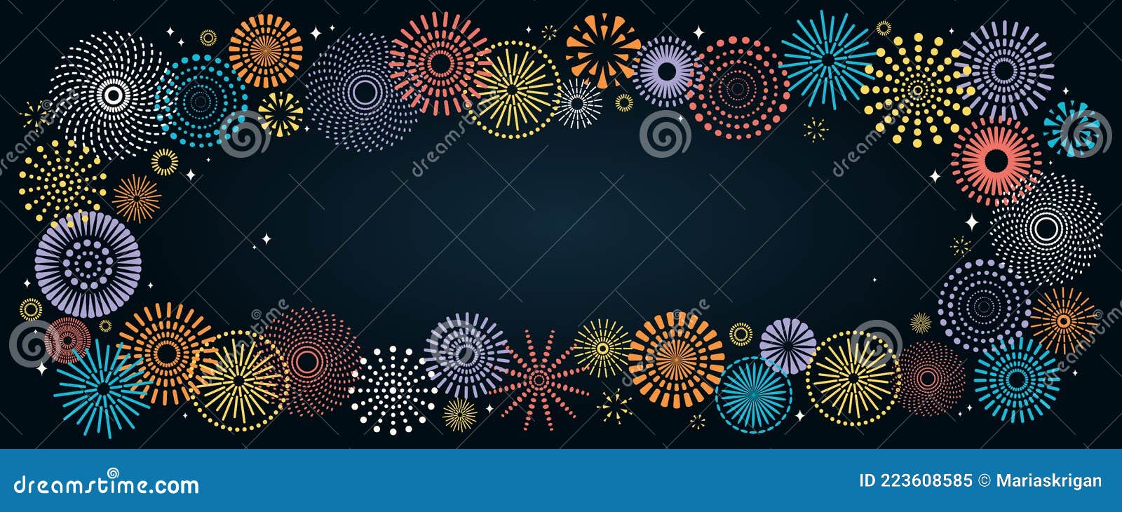 Colorful Fireworks Frame on Dark Background Stock Vector - Illustration ...