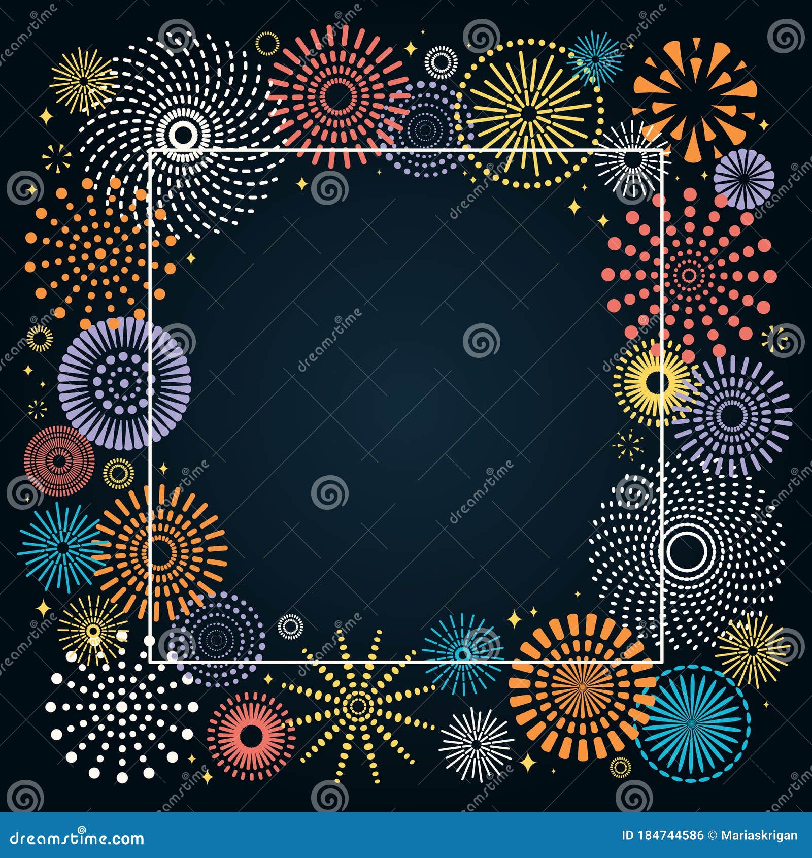 Colorful fireworks frame stock vector. Illustration of christmas ...