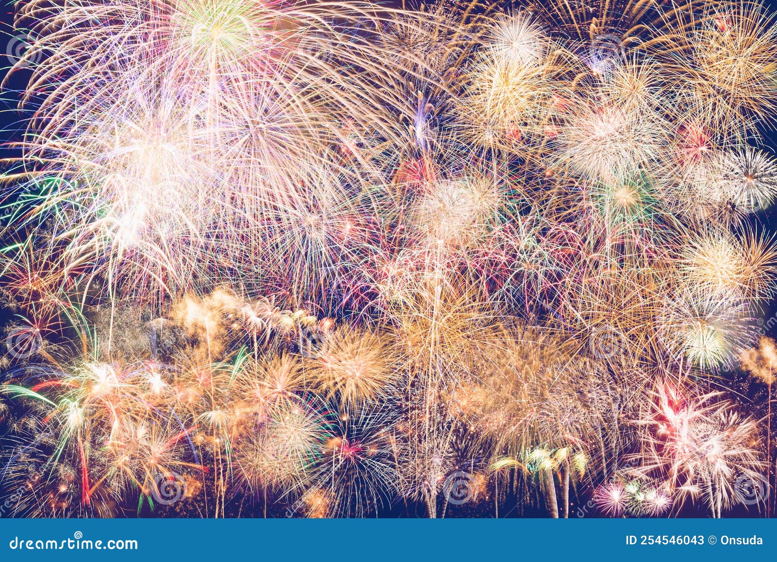 Colorful Fireworks Fully Shining on Blue Background Stock Image - Image ...
