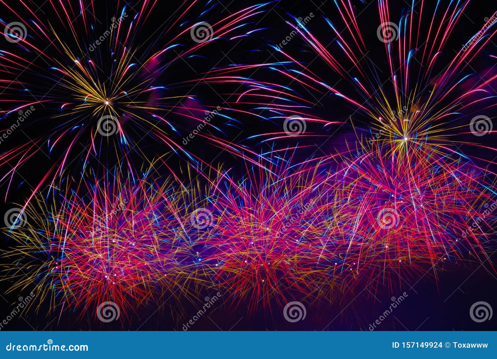 Colorful Fireworks in Night Sky Stock Photo - Image of pyrotechnics ...