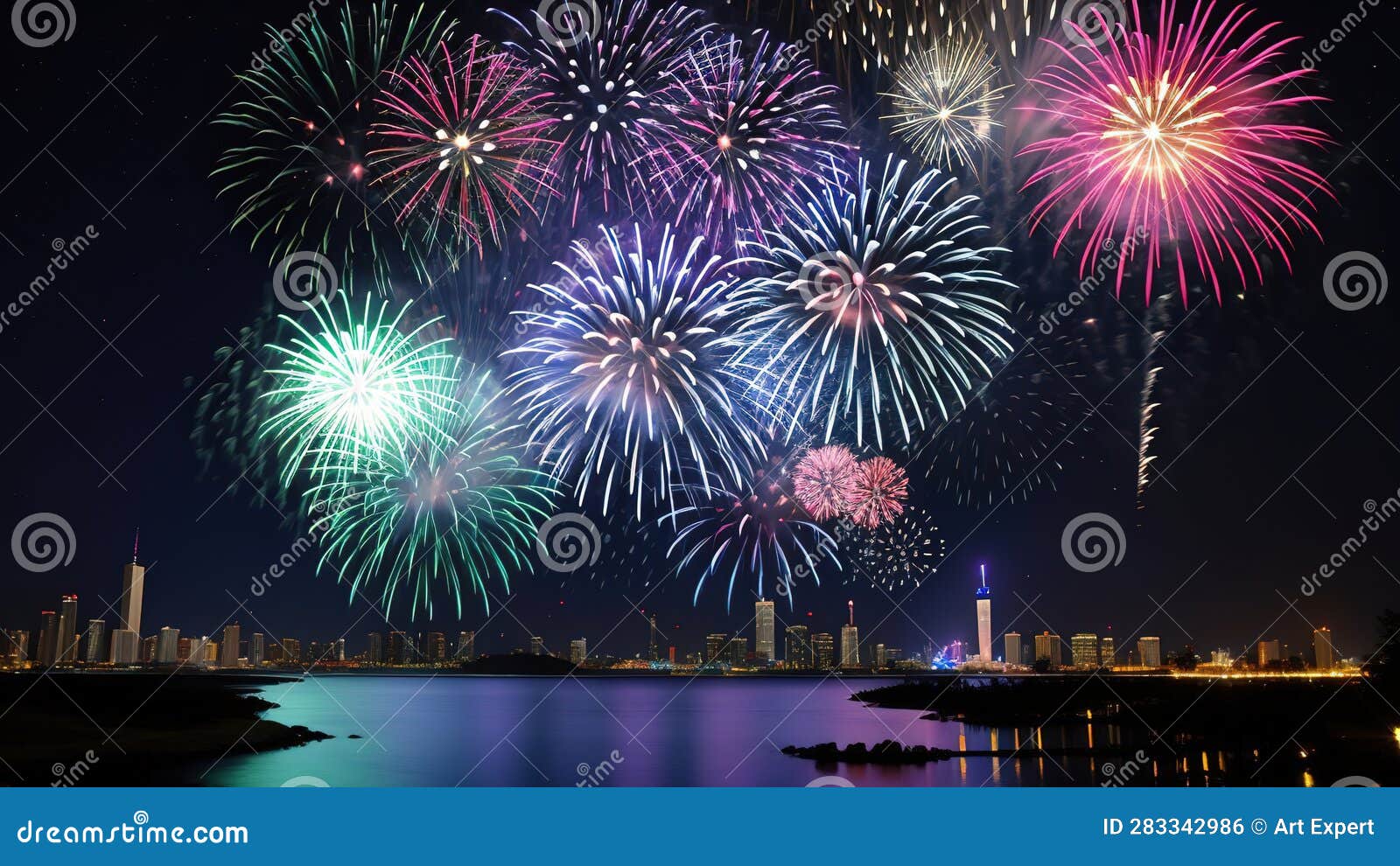 Colorful Fireworks in the Night Sky Stock Illustration - Illustration ...
