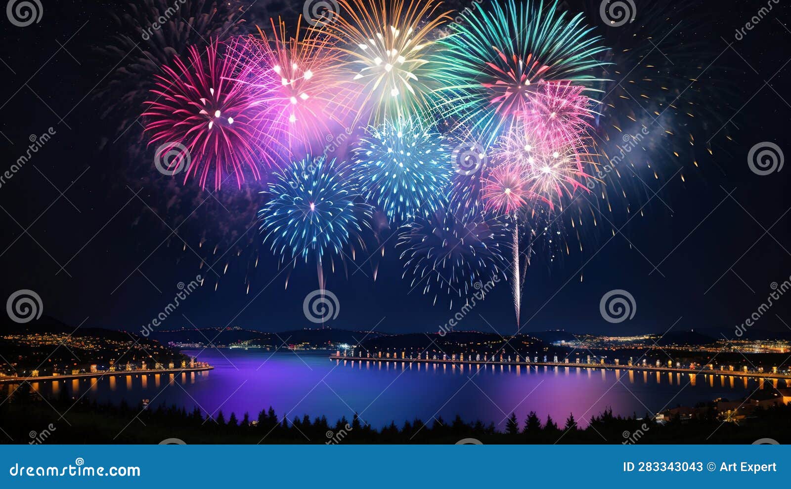 Colorful Fireworks in the Night Sky Stock Illustration - Illustration ...