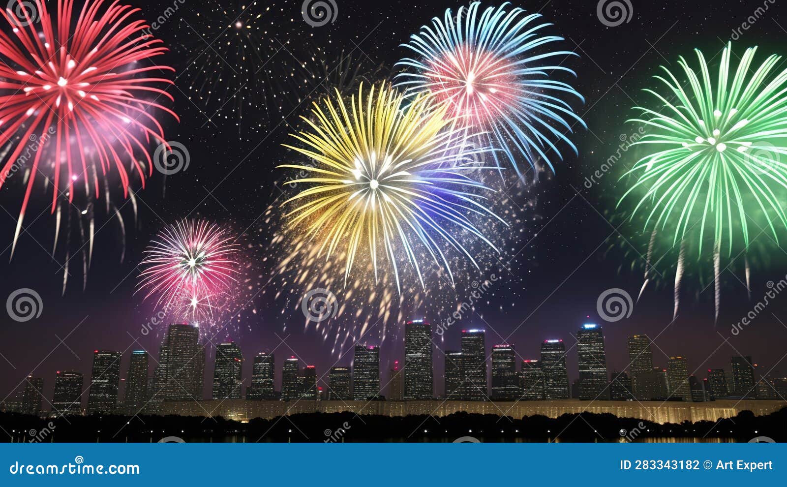 Colorful Fireworks in the Night Sky Stock Illustration - Illustration ...