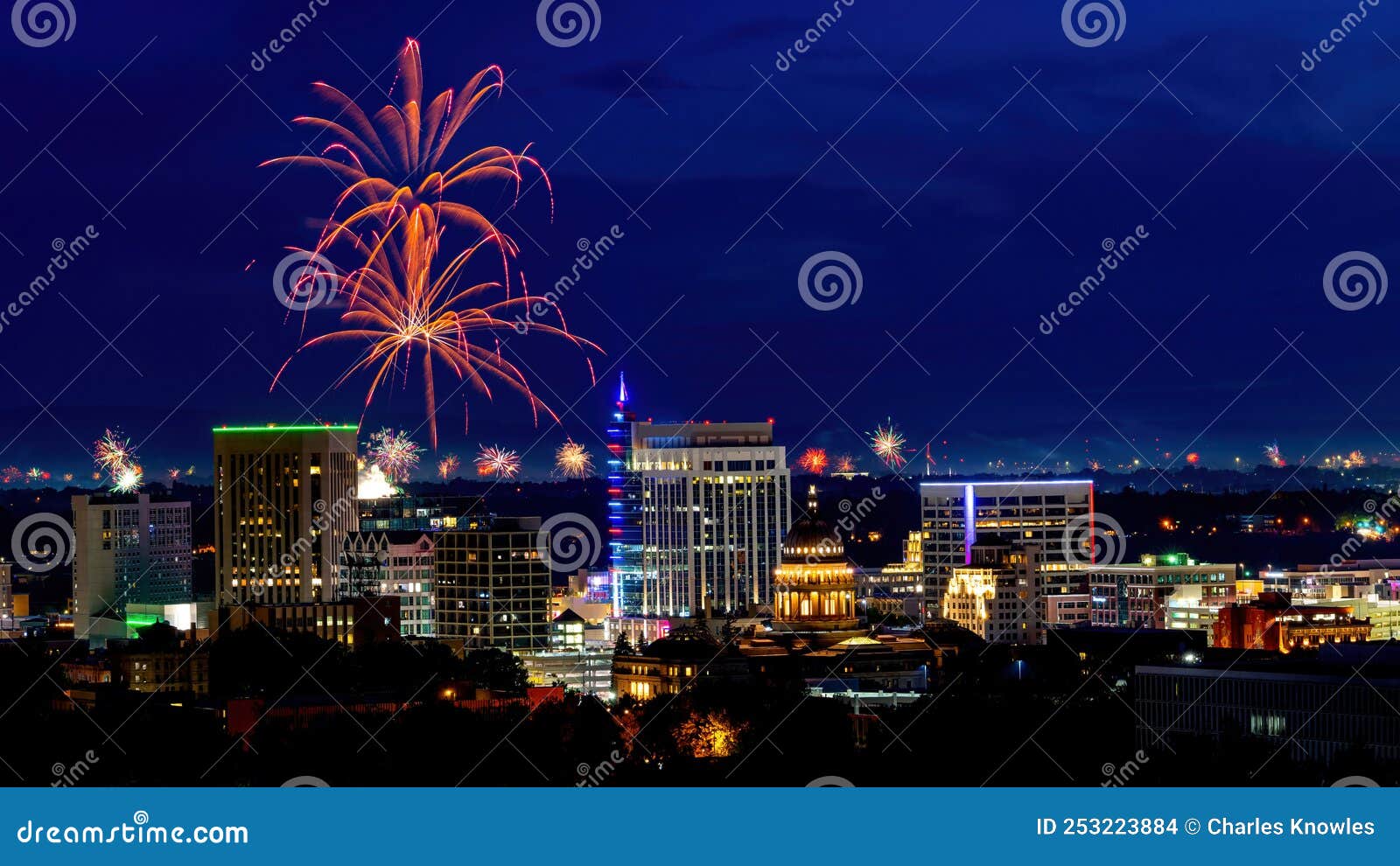 Colorful Fireworks Over the Boise Skyline at Night Stock Photo - Image ...