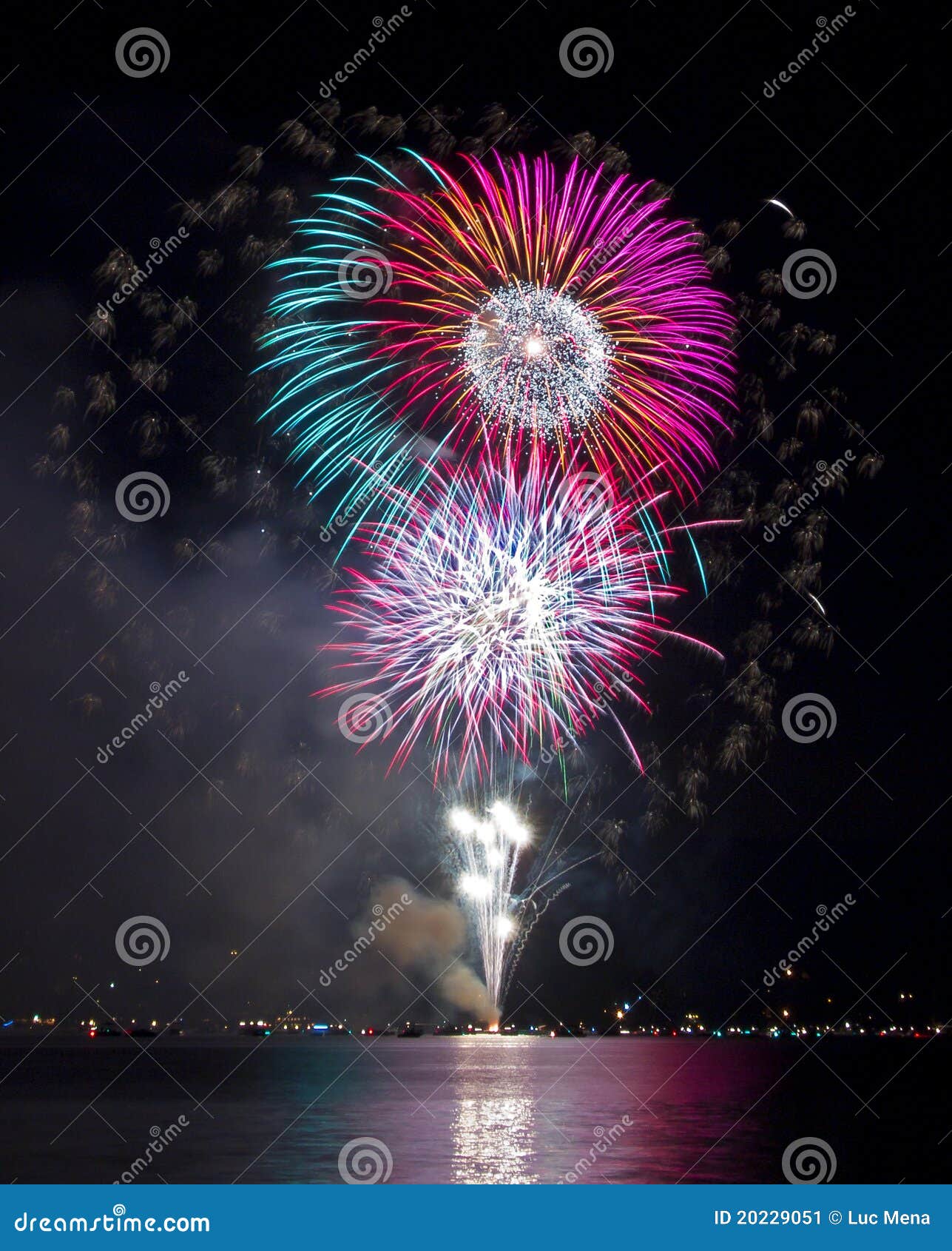Colorful Fireworks Over the Lake Editorial Photo - Image of california ...