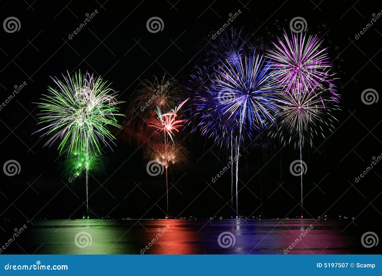Colorful Fireworks Over Lake Stock Image - Image of blast, power: 5197507