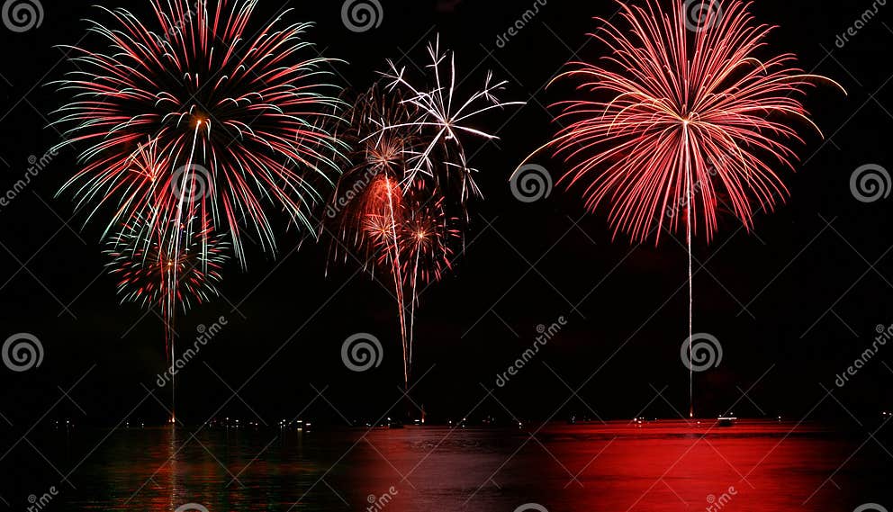 Colorful Fireworks Over Lake Stock Image - Image of display, freedom ...