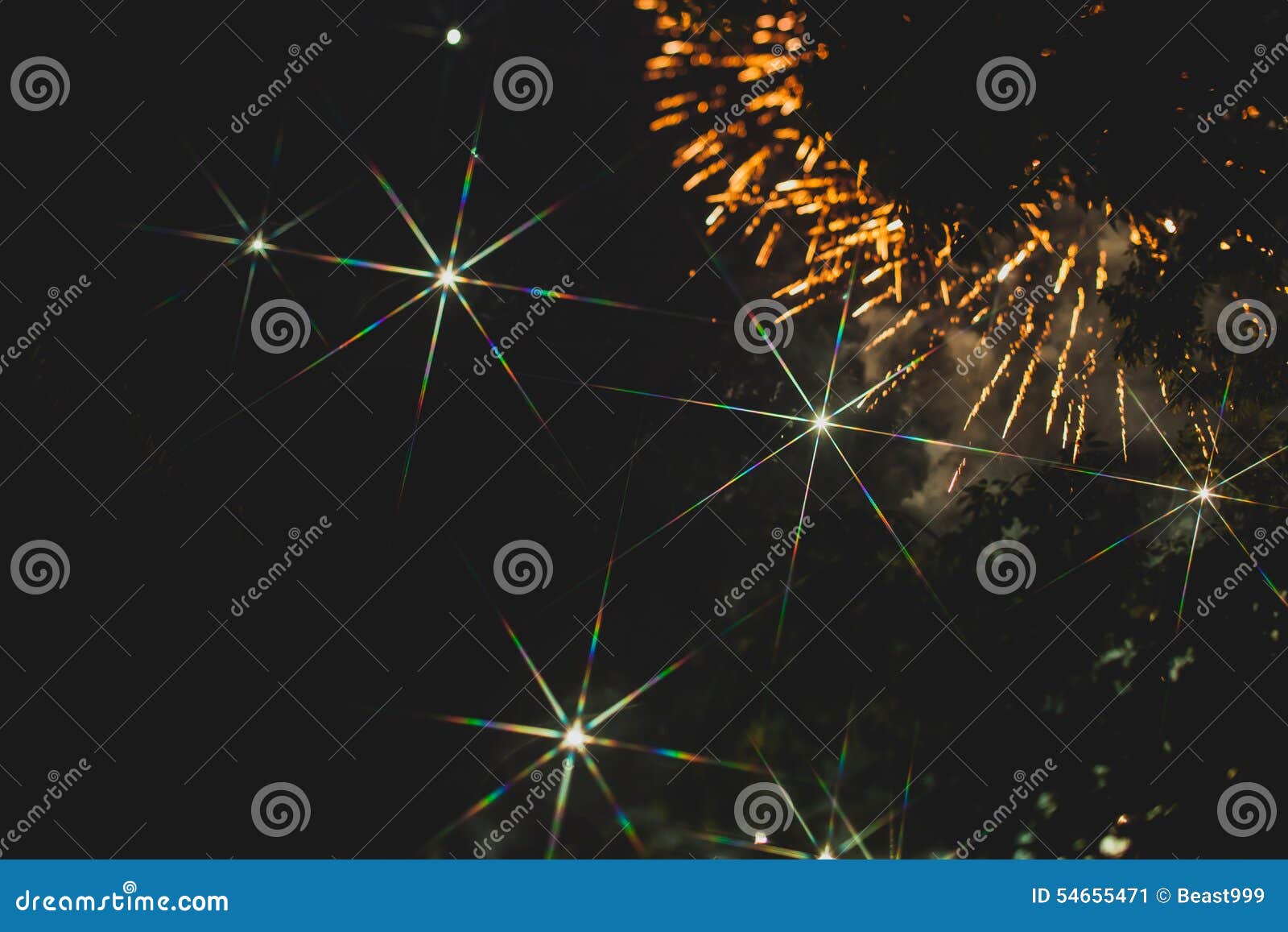 Colorful Fireworks Over a Night Sky Stock Image - Image of foreground ...