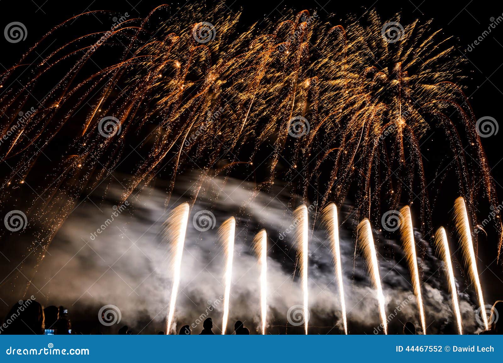 Colorful Fireworks Over Night Sky Stock Photo - Image of spectators ...