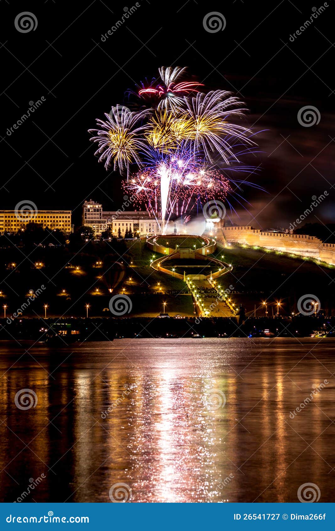Colorful Fireworks Over River Stock Image - Image of glowing, festival ...
