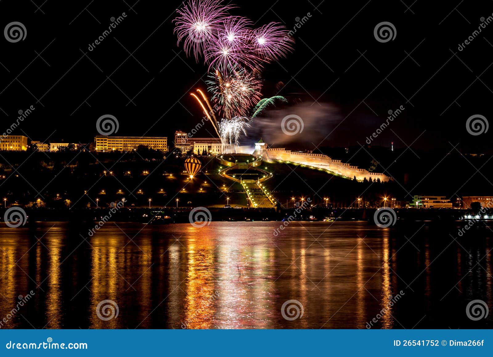 Colorful Fireworks Over River Stock Photo - Image of spark, light: 26541752