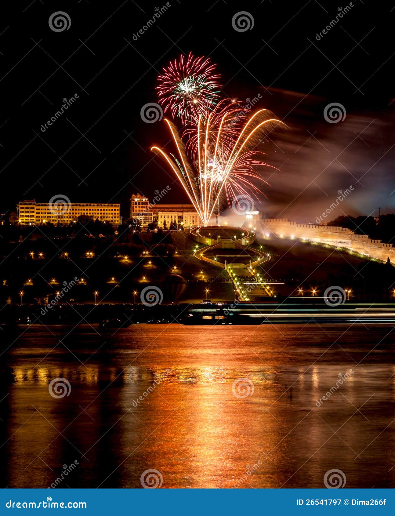 Colorful Fireworks Over River Stock Image - Image of light, reflection ...
