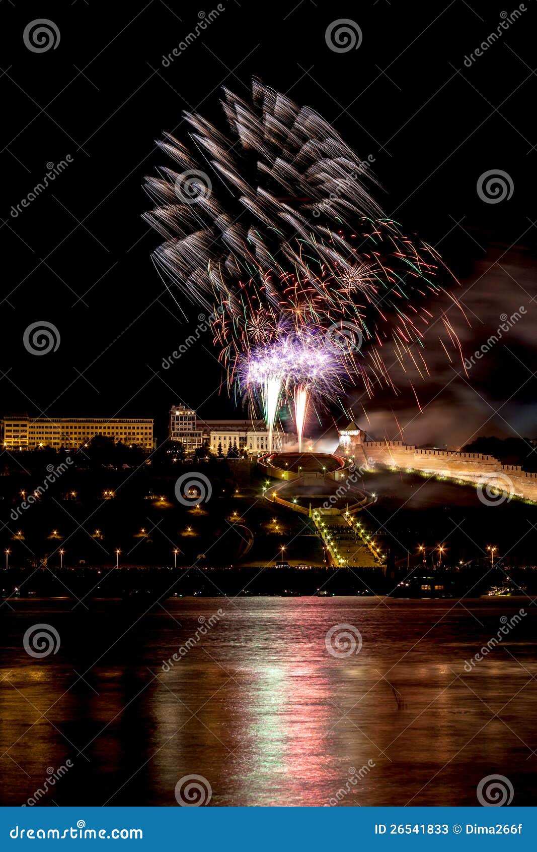 Colorful Fireworks Over River Stock Image - Image of flash, nizhny ...