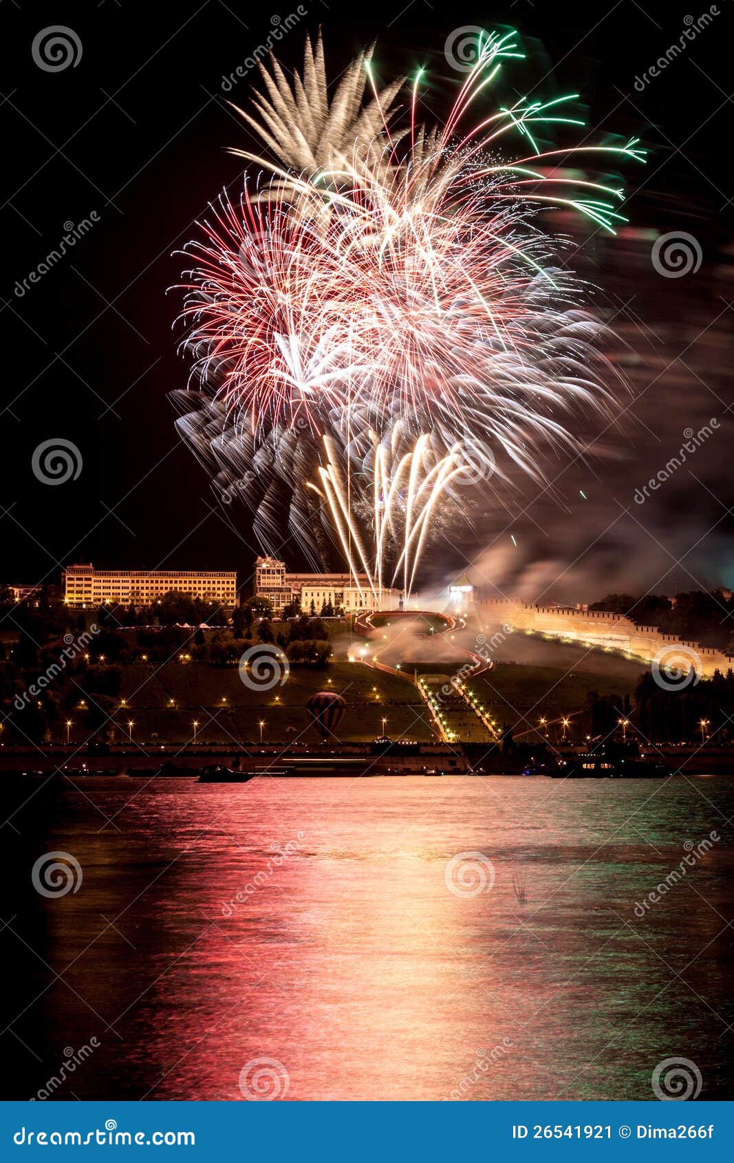Colorful Fireworks Over River Stock Image - Image of night, effects ...