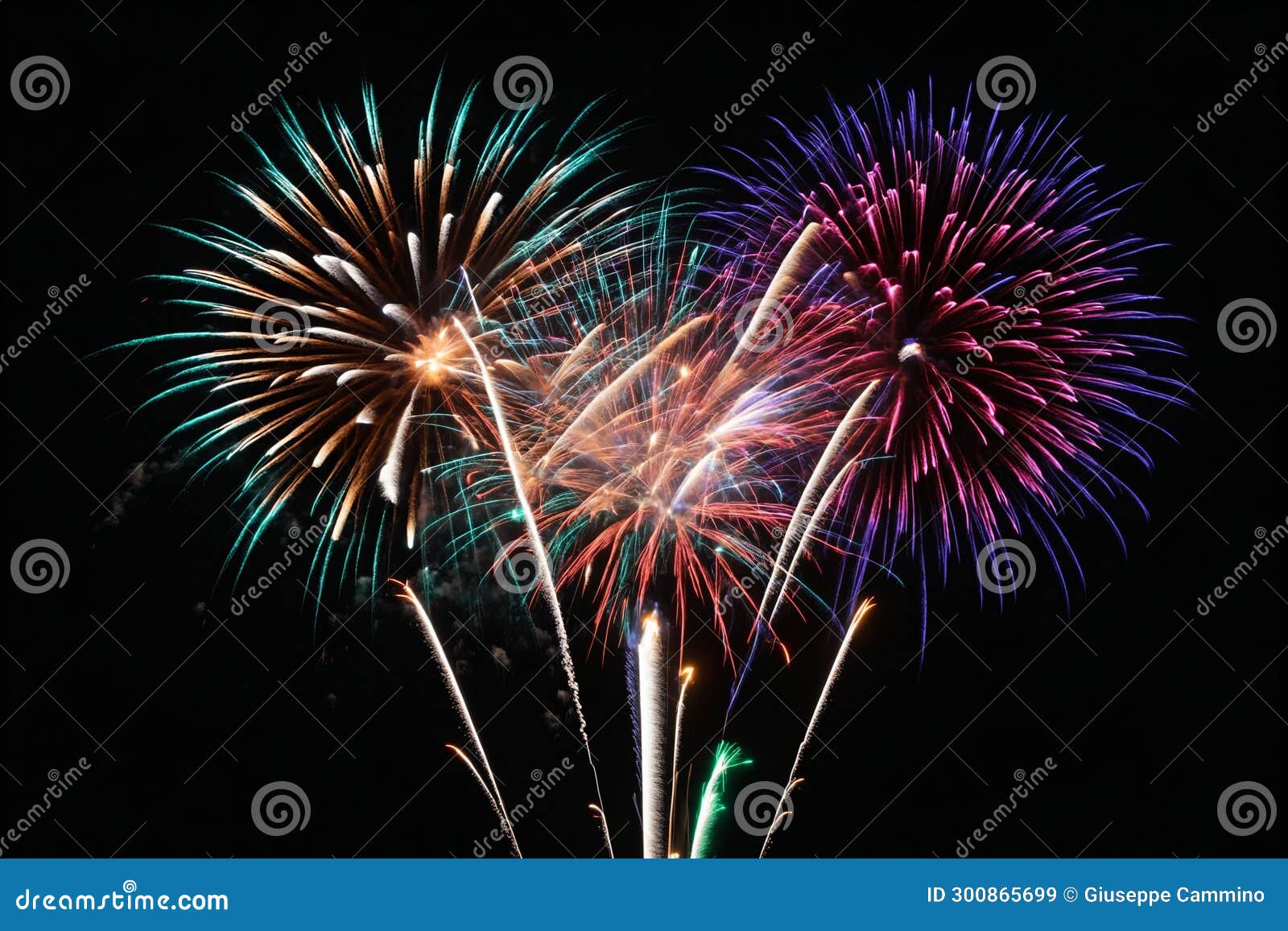 Colorful Fireworks on Pure Black Background Stock Illustration ...