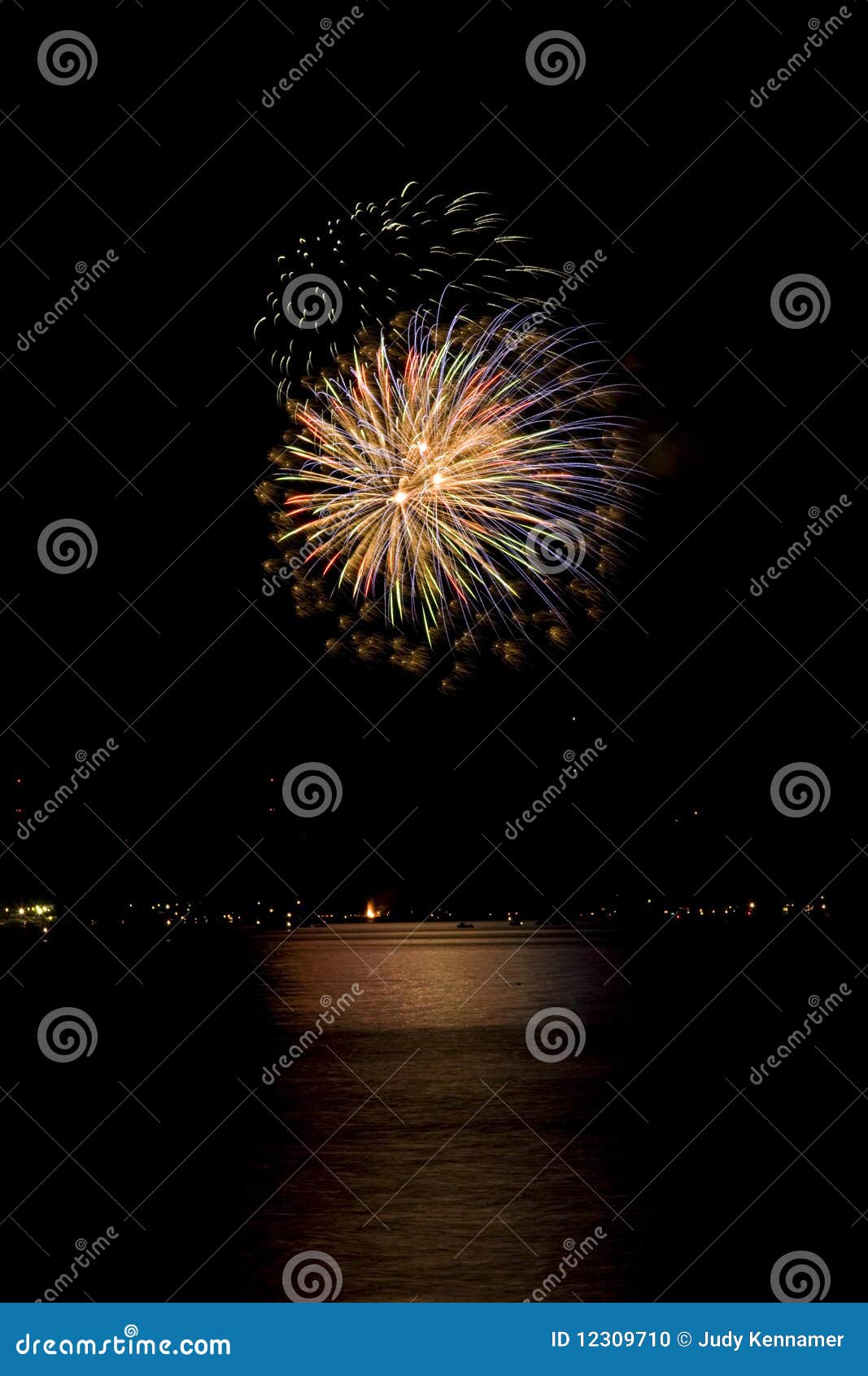 Colorful Fireworks with Reflection Stock Photo - Image of event, events ...