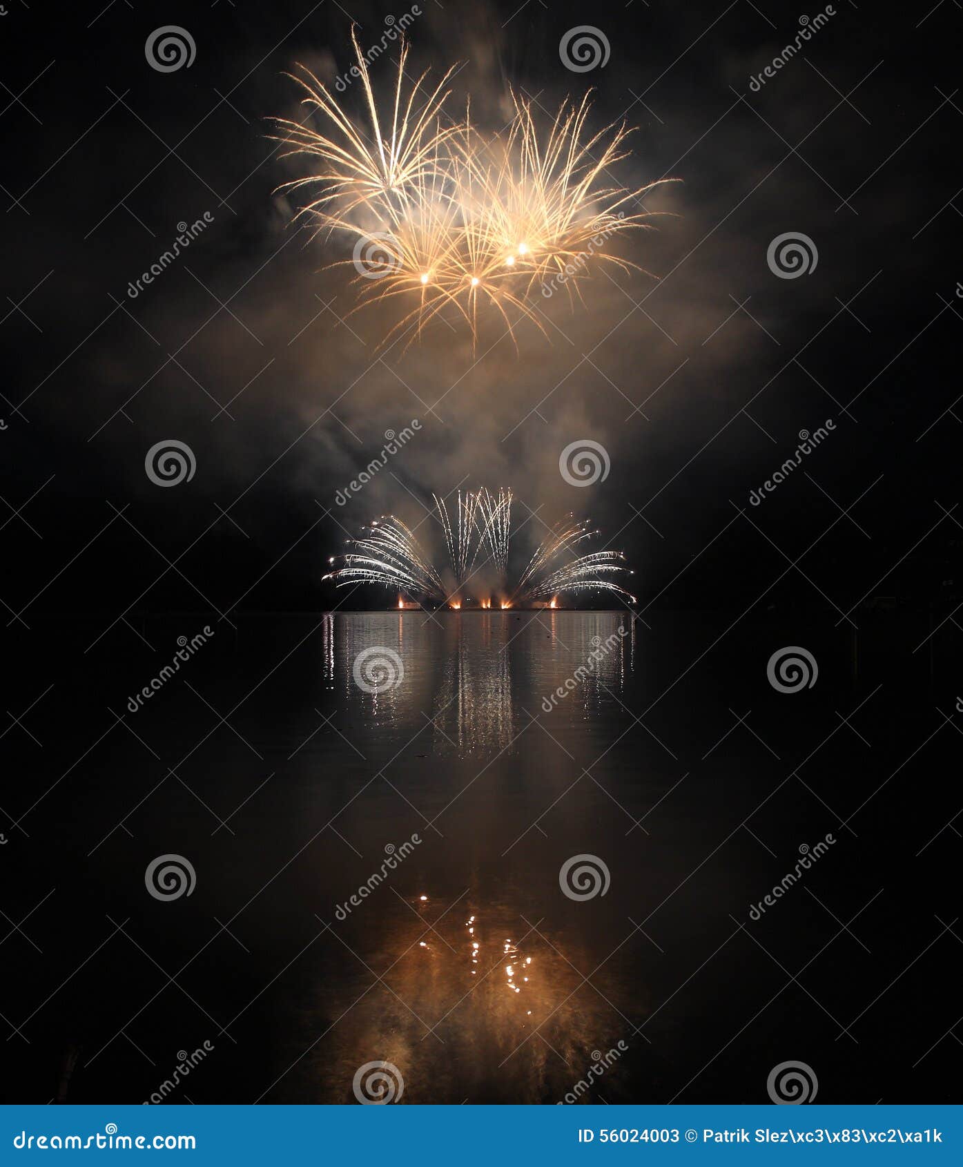Colorful Fireworks with Reflection on Lake. Stock Image - Image of ...