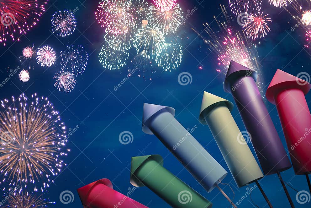 Colorful Fireworks Setup at Night Stock Photo - Image of bright, black ...