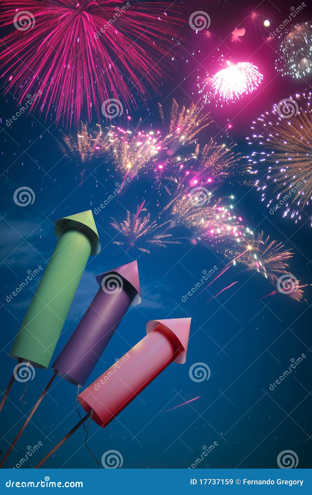 Colorful Fireworks Setup at Night Stock Image - Image of celebrate ...