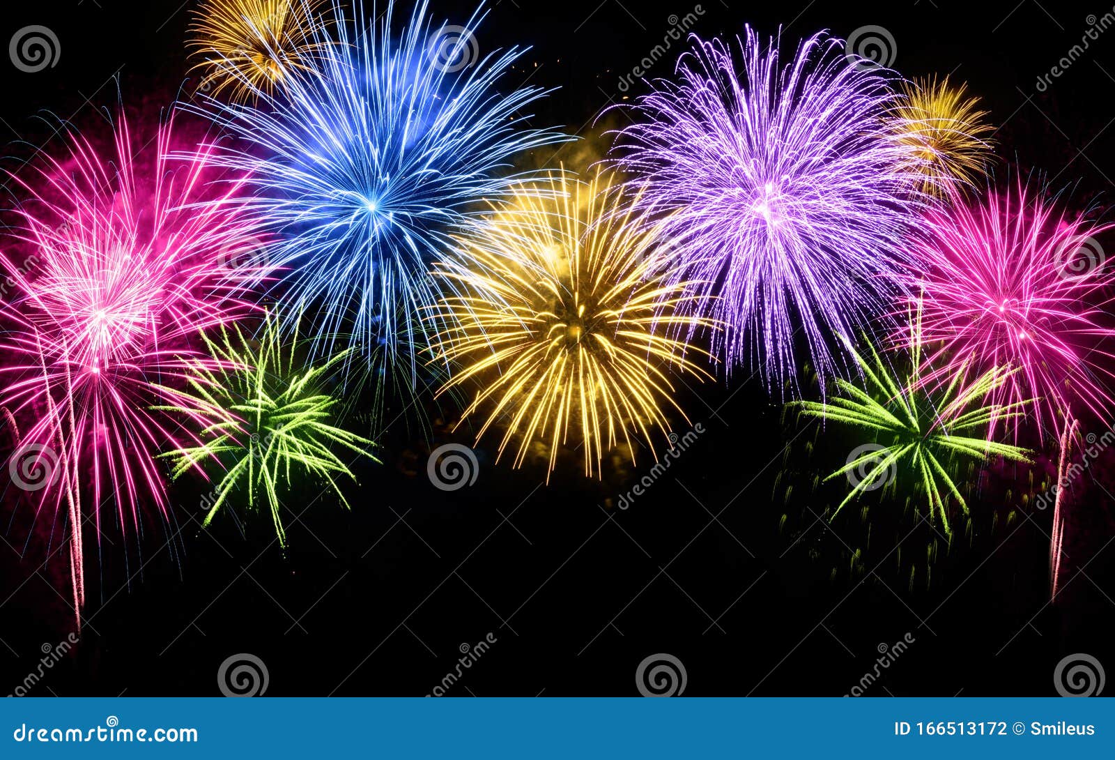 Colorful Fireworks Shaped Like an Arch on Black Stock Photo - Image of ...
