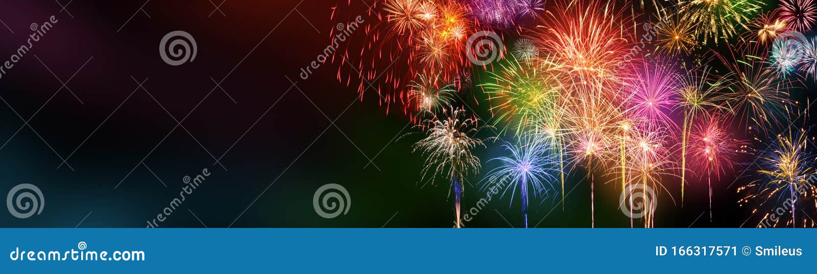 Colorful Fireworks with Wide Dark Copy Space Stock Image - Image of ...