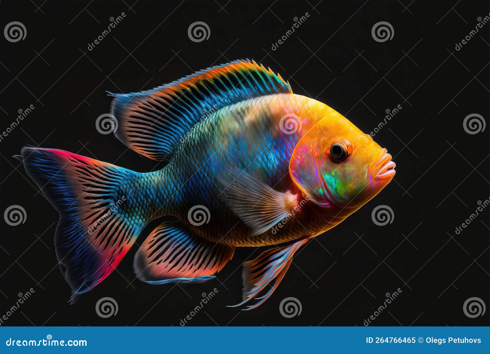 A Colorful Fish with a Black Background is Shown in this Image Stock ...