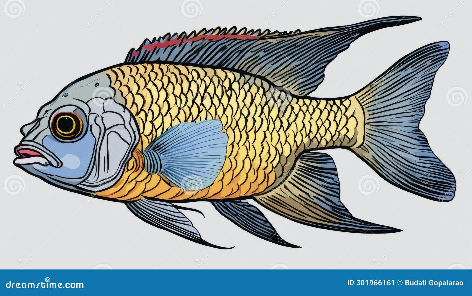 A Colorful Fish with a Blue Fin and Red Stripe Stock Illustration ...