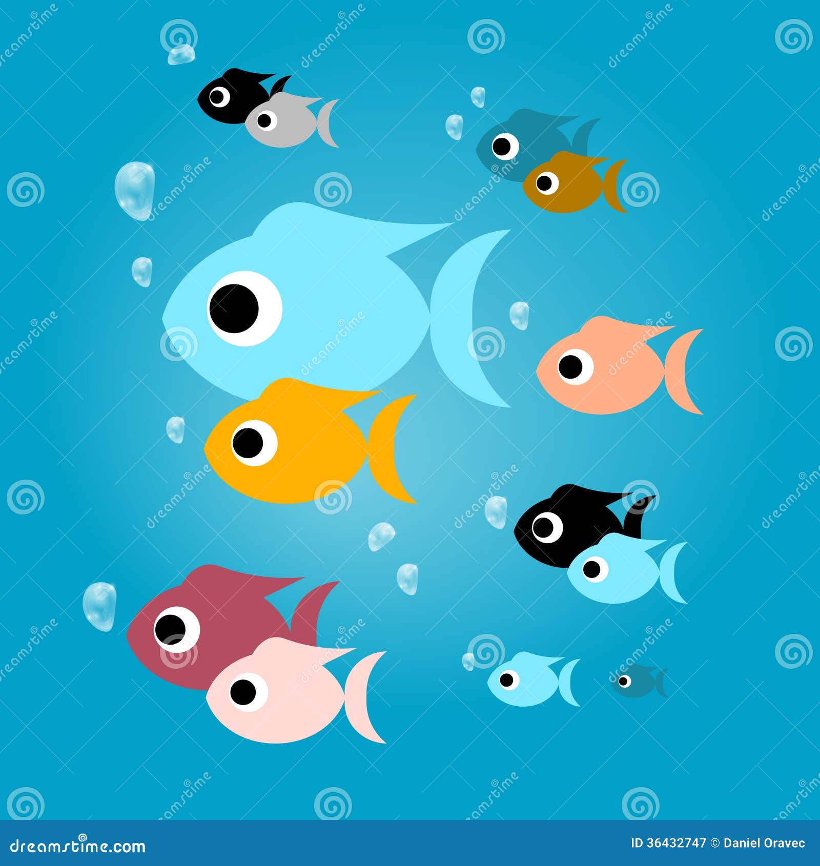 Colorful Fish with Bubbles in Blue Water Stock Vector - Illustration of ...