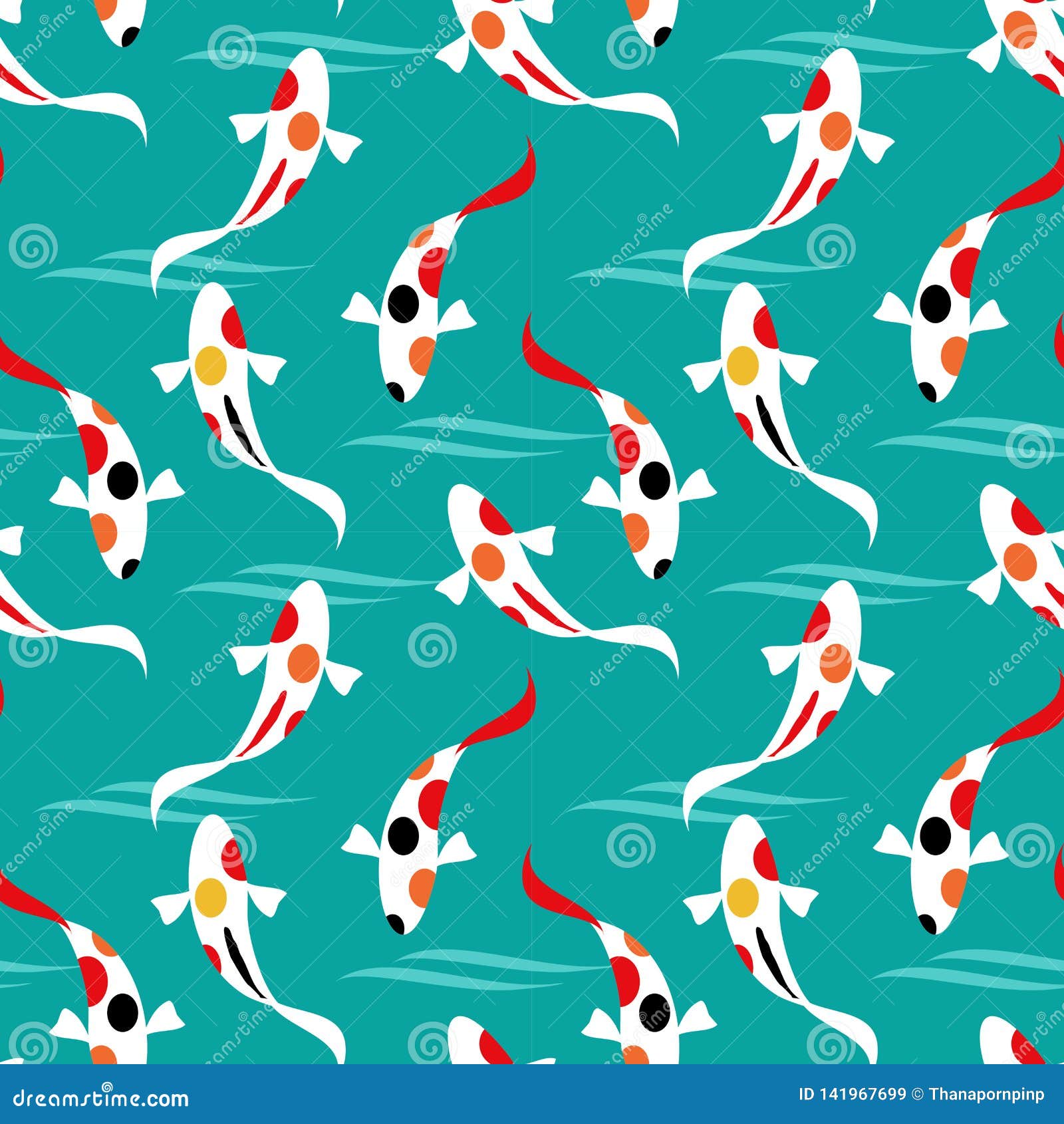 Colorful Fish, Japanese Koi Fish, Seamless Pattern Stock Vector ...