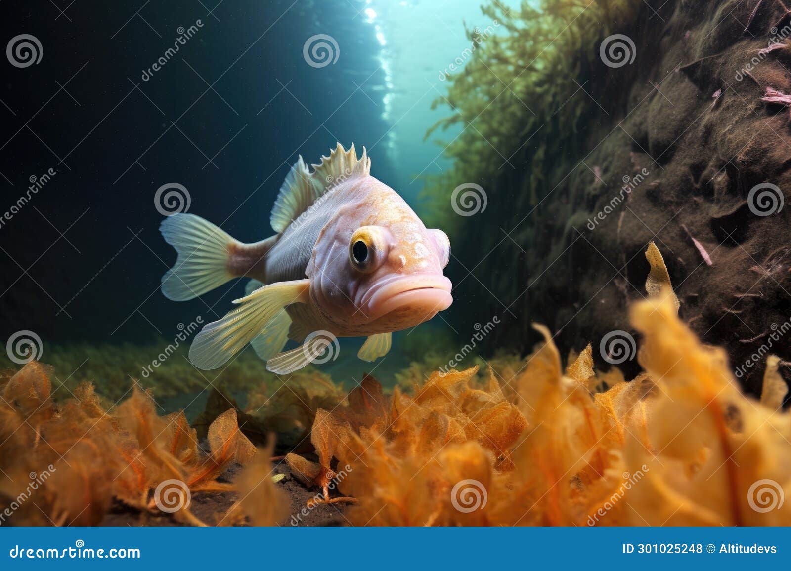 A Colorful Fish Making Its Way through a Carpet of River Weed Stock ...