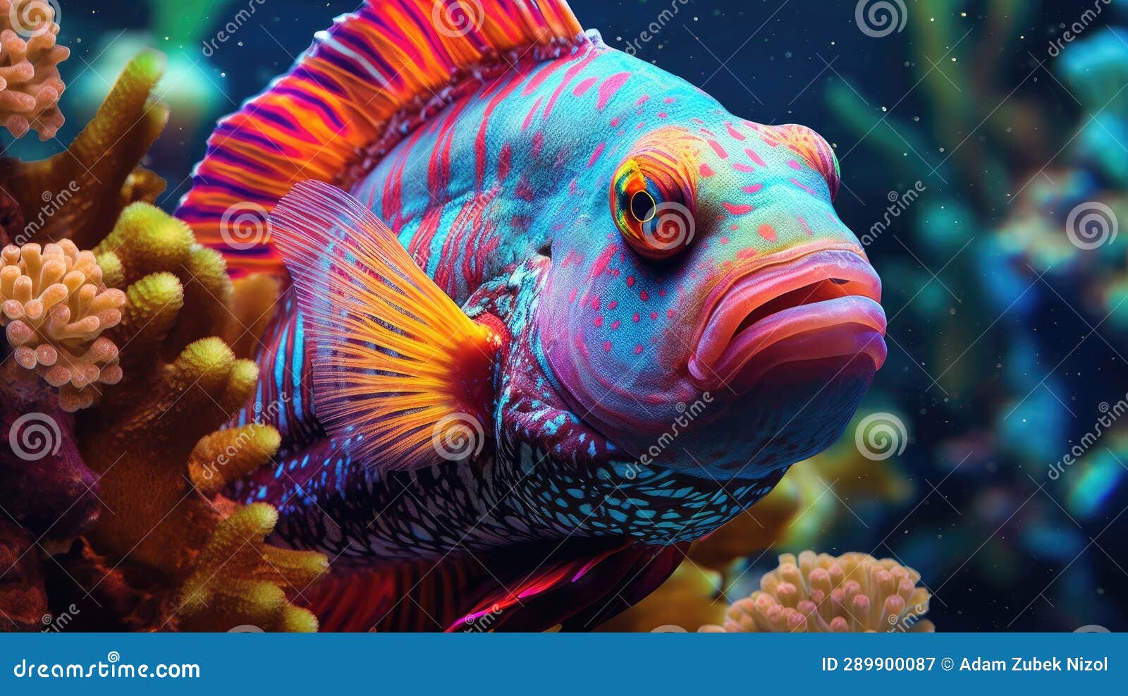 A Colorful Fish with Orange and Blue Spots Stock Illustration ...