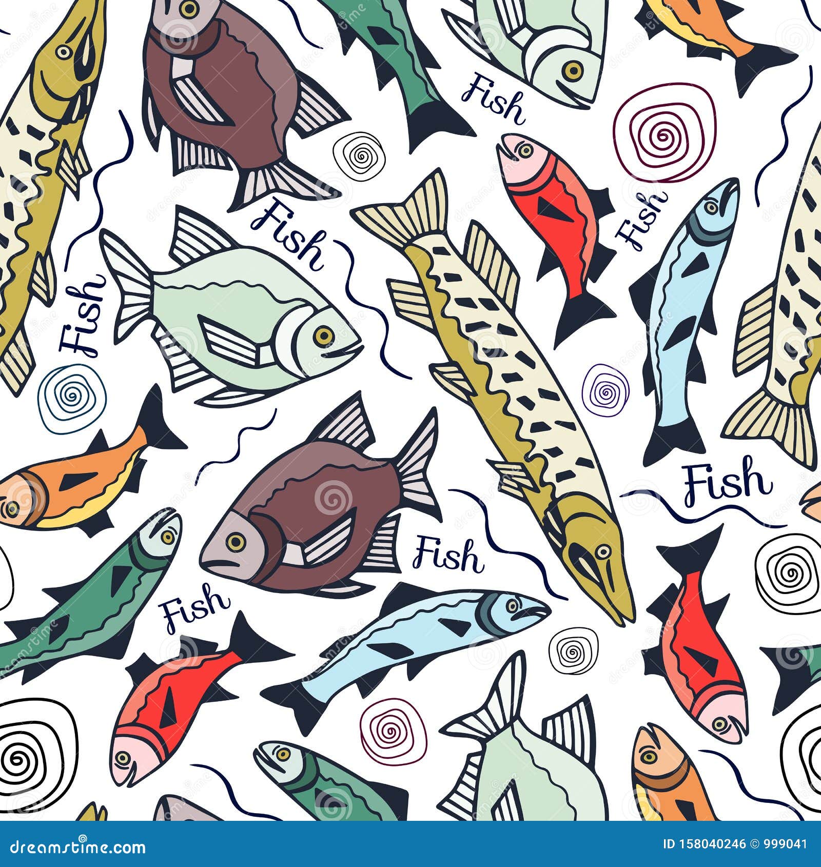 Colorful Fish Seamless Pattern. Eps10 Vector Illustration. Hand Drawing ...