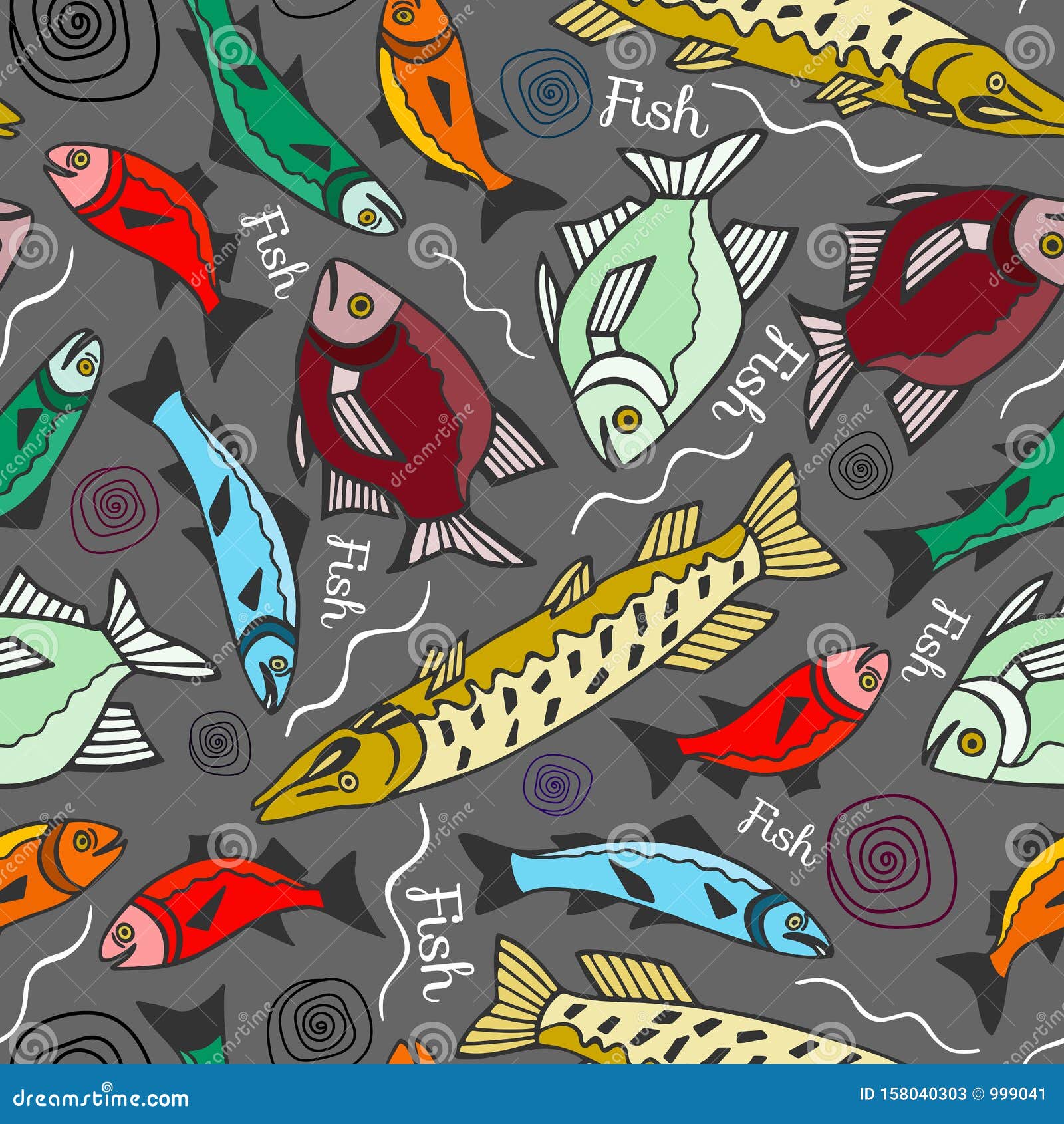 Colorful Fish Seamless Pattern. Eps10 Vector Illustration. Hand Drawing ...