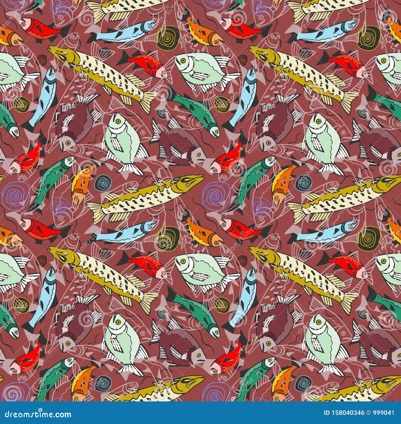 Colorful Fish Seamless Pattern. Eps10 Vector Illustration. Hand Drawing ...