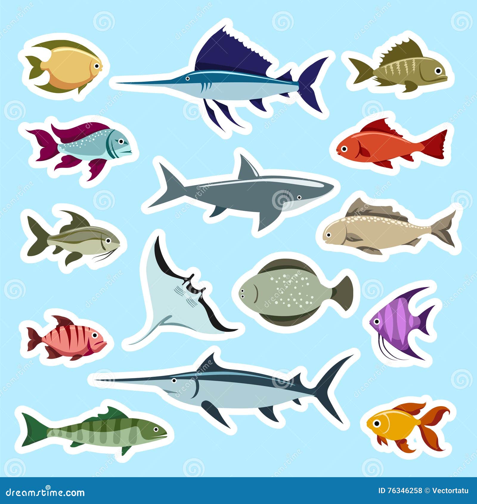 Colorful fish stickers set stock vector. Illustration of collection ...